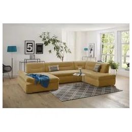 Wohnlandschaft Inosign "Avesa U-Form" Sofas Gr. B/H/T: 355 cm x 80 cm x 216 cm, Struktur weich, Longchair links, ohne Armteilverstellung-ohne Schlaffunktion, gelb (senf) Wahlweise mit Armteilverstellung und Bettfunktion, BTH: 35521680cm