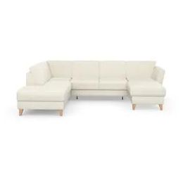 Sit & More Wohnlandschaft SIT & MORE "Visby U-Form" Sofas Gr. B/H/T: 303cm x 87cm x 213cm, Struktur fein, Ottomane links, mit Bettfunktion-mit Stauraum, beige (linen) wahlweise mit Bettfunktion und Stauraum, frei im Raum stellbar