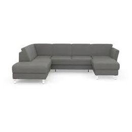 Sit & More Wohnlandschaft SIT&MORE "Visby U-Form" Sofas Gr. B/H/T: 303 cm x 87 cm x 213 cm, Struktur fein, Ottomane links, mit Bettfunktion-mit Stauraum, grau Wahlweise mit Bettfunktion und Stauraum, frei im Raum stellbar