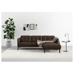 Sit & More Ecksofa SIT & MORE "Scandia L-Form" Sofas Gr. B/H/T: 269cm x 82cm x 183cm, Microfaser, Recamiere rechts, Mit Kopfteilverstellung-Mit Armteilfunktion-Mit schwarzen matten Metallfüßen, braun (schokobraun) Wahlweise mit Kopfteilverstellung und Armteilfunktion