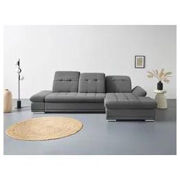 Ecksofa COTTA "Holiday L-Form" Sofas Gr. B/H/T: 302cm x 86cm x 190cm, Luxus-Microfaser, Recamiere rechts, ohne Bettfunktion-ohne Bettkasten-mit Kopfteilverstellung-mit Armteilverstellung-mit Sitztiefenverstellung, grau (anthracite) Sitztiefenverstellung, wahlweise mit Bettfunktion inkl. Bettkasten