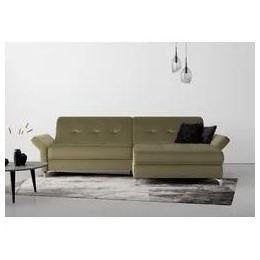 Ecksofa Inosign "Maredo L-Form" Sofas Gr. B/H/T: 284 cm x 89 cm x 179 cm, Samtoptik, mega-Recamiere rechts, mit Kopfteilverstellung, mit Armteilfunktion, mit Vorziehsitz motorisch und mit Bettkasten, grün (olive) Federkern, wahlweise auch mit Kopfteil- und Armlehnverstellung