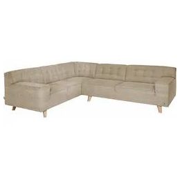 Ecksofa Tom Tailor HOME "NORDIC CHIC" Sofas Gr. B/H/T: 269cm x 77cm x 226cm, Vintage Webstoff TUS, langer Schenkel rechts, beige (ecru tus 1) im Retrolook, Füße Buche natur