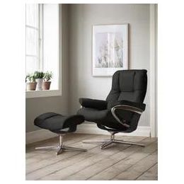 Relaxsessel stressless "Mayfair", schwarz (schwarz batick), B:92cm H:103cm T:79cm, Leder BATICK: BATICK ist ein leicht korrigiertes, durchgefärbtes und genarbtes Möbelleder, bei dem die meisten Unebenheiten und Spuren in der Regel entfernt wurden., Sessel, mit Cross Base, Größe S, M & L, Holzakzent Schwarz