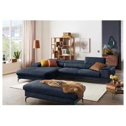 Ecksofa W.Schillig "piedroo" Sofas Gr. B/H/T: 343cm x 70cm x 193cm, Stoff S37, Longchair links, mit Kopfteilverstellung-ohne Sitztiefenverstellung, blau (dark blue s37) Kopfteilverstellung, wahlweise mit Sitztiefenverstellung, Breite 343cm