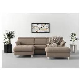 Sit & More Ecksofa SIT&MORE "Marano L-Form" Sofas Gr. B/T: 257 cm x 166 cm, Soft clean, mega-Recamiere links, ohne Bettfunktion-ohne Bettkasten-inklusive Kopfteilverstellung-Fußfarbe: Nickel satiniert, grau (taupe) inklusive Kopfteilverstellung, wahlweise mit Bettfunktion, Bettkasten