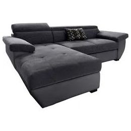 Ecksofa COTTA "Speedway L-Form" Sofas Gr. B/H/T: 265cm x 79cm x 102cm, Kunstleder SOFTLUX-Struktur, Recamiere links, ohne Bettfunktion-ohne Bettkasten-mit Kopfteilverstellung, schwarz (schwarz/schwarz) inklusive Kopfteilverstellung, wahlweise mit Bettfunktion + Bettkasten