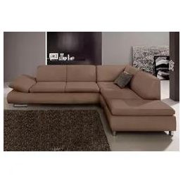 Ecksofa Max Winzer "Toulouse modern und bequem, aktuelles Design, hoher Sitzkomfort" Sofas Gr. B/H/T: 237cm x 75cm x 190cm, Luxus-Microfaser, Ottomane rechts, braun mit klappbaren Armlehnen, Breite 237 cm