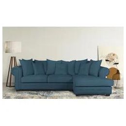 Ecksofa Home Affaire "San Pedro" Sofas Gr. B/H/T: 304cm x 94cm x 170cm, Luxus-Microfaser, Recamiere rechts, blau (petrol) L-Form