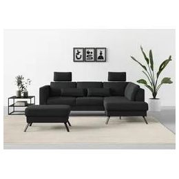 Sit & More Ecksofa SIT & MORE "Lindholm L-Form" Sofas Gr. B/H/T: 254cm x 88cm x 188cm, Flachgewebe, Ottomane rechts, mit Sitztiefenverstellung, schwarz mit Sitztiefenverstellung und Federkern