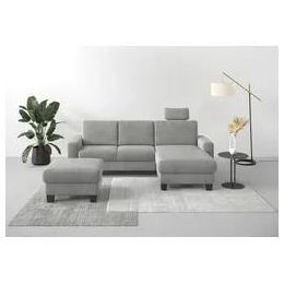 Ecksofa Home Affaire "Summer L-Form" Sofas Gr. B/H/T: 249 cm x 91 cm x 164 cm, Breitcord, Recamiere rechts, ohne Bettfunktion-ohne Bettkasten-mit Federkern, silberfarben (silber) mit Recamiere, oder ohne Bettfunktion und Bettkasten, Cord-Bezug