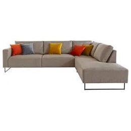 Ecksofa Places of Style "Jagger, L-Form" Sofas Gr. B/H/T: 295cm x 88cm x 214cm, Struktur, Ottomane rechts, beige (cream) inklusive Zierkissen in Samtoptik, mit Metall Beinen