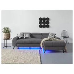 Ecksofa COTTA "Mia L-Form" Sofas Gr. B/H/T: 236cm x 74cm x 164cm, Microfaser, Recamiere rechts, Ohne Bettfunktion-ohne Bettkasten-mit RGB-LED-Beleuchtung-mit Wireless Charger, grau 3-tlg.-Kissen-Set, Recamiere, wahlweise mit oder ohne RGB-Beleuchtung