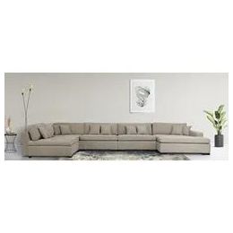 Guido Maria Kretschmer Home & Living Wohnlandschaft GUIDO MARIA KRETSCHMER HOME & LIVING "Skara U-Form" Sofas Gr. B/H/T: 390 cm x 86 cm x 190 cm, Struktur weich, Ottomane rechts, beige (dunkelbeige) Lounge-Sofa mit Federkernpolsterung, in vielen Bezugsvarianten