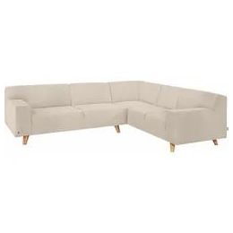 Ecksofa Tom Tailor HOME "NORDIC PURE" Sofas Gr. B/H/T: 269cm x 77cm x 226cm, Samtstoff STC, langer Schenkel links, beige (ivory stc 1) im Retrolook, Füße Buche natur