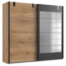 Schwebetürenschrank wimex "Malmö" Schränke Gr. B/H/T: 225 cm x 210 cm x 65 cm, 2 St., braun (plankeneiche, graphit, spiegel) wahlweise mit Spiegel