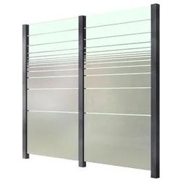 Zaun STAKET PRO, grau, Pfosten: 3 St., Aluminium, Glas, Zaunelemente, Glaszaun, Gesamtlänge: 2,29 m, 3 Pfosten