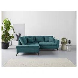 Ecksofa Inosign "Lörby L-Form" Sofas Gr. B/H/T: 224cm x 90cm x 191cm, Aqua Clean Pascha, Ottomane links, Aqua Clean Pascha, blau (petrol) auch mit Aqua clean-Bezug, feine Steppung im Sitzbereich, lose Kissen