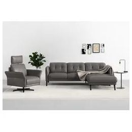 Sit & More Ecksofa SIT & MORE "Scandia L-Form" Sofas Gr. B/H/T: 269cm x 82cm x 183cm, Microfaser, Recamiere rechts, Mit Kopfteilverstellung-Mit Armteilfunktion-Mit schwarzen matten Metallfüßen, grau (anthrazit) Wahlweise mit Kopfteilverstellung und Armteilfunktion