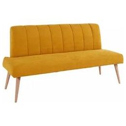 Sitzbank exxpo - SOFA FASHION "Costa, moderne Rückensteppung, bequem und elegant, hoher Holzfuß" Sitzbänke Gr. B/H/T: 182cm x 92cm x 68cm, Struktur, gelb (mustard) Essbank Polsterbank Sitzbank Sitzbänke hochwertige Detailverarbeitung, Frei im Raum stellbar