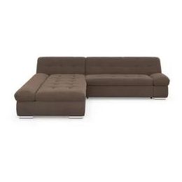 Ecksofa DOMO collection "Mona L-Form" Sofas Gr. B/H/T: 297cm x 80cm x 173cm, Samtoptik, Recamiere links, mit Bettfunktion, braun (schlamm) wahlweise mit Bettfunktion