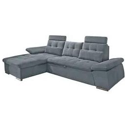 Ecksofa ED EXCITING DESIGN "Nalo L-Form", grau (anthrazit), B:268cm H:103cm T:170cm, 95% Polyester, 5% Nylon, Sofas, mit Bettfunktion, Kopfstützen, Nierenkissen, Armteilverstellung