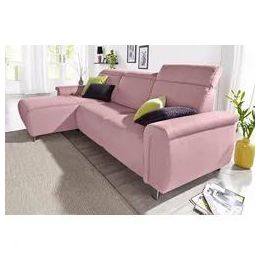 Sit & More Ecksofa SIT & MORE "Township L-Form", rosa (altrosa), B:253cm H:102cm T:168cm, Luxus-Microfaser (100% Polyester), NaturLEDER Punch (echtes Rindsleder) in Sitz und Rücken. Korpus in passendem Kunstleder SOFTLUX bezogen, Luxus-Microfaser ALTARA NUBUCK (100% Polyester), Sofas, wahlweise mit elektrischer Wallfree-Funktion