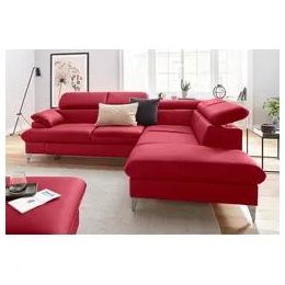 Ecksofa COTTA "Caluso L-Form" Sofas Gr. B/H/T: 256cm x 74cm x 208cm, Kunstleder SOFTLUX, Ottomane rechts, mit Bettfunktion-mit Bettkasten-mit Kopfteilverstellung, rot inklusive Kopfteilverstellung, wahlweise mit Bettfunktion