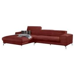 Ecksofa W.Schillig "piedroo" Sofas Gr. B/H/T: 303cm x 70cm x 193cm, Chenille-Flachgewebe R66, Longchair links, mit Kopfteilverstellung-mit motorischer Sitztiefenverstellung, rot (rot r66) Kopfteilverstellung, wahlweise mit Sitztiefenverstellung, Breite 303cm