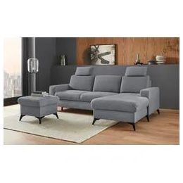 Ecksofa Places of Style "Lolland L-Form" Sofas Gr. B/H/T: 250cm x 88cm x 162cm, Struktur imprägniert, Recamiere rechts, ohne Bettfunktion und Bettkasten, blau (blaugrau) Wahlweise mit Bettfunktion und Bettkasten, Federkern