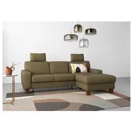 Ecksofa Home Affaire "Vision L-Form" Sofas Gr. B/H/T: 252cm x 90cm x 164cm, Luxus-Microfaser Lederoptik, Recamiere rechts, mit Bettfunktion-mit Bettkasten, grün (olive) mit Federkern, wahlweise Bettfunktion und Bettkasten