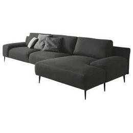 Ecksofa DESIGNWERK "Forma, zeitloses Designsofa mit aktuellem Fuß, L-Form" Sofas Gr. B/T: 344cm x 162cm, Flachgewebe, Recamiere rechts, schwarz (charcoal) in hochwertiger Verarbeitung und tollem Sitzkomfort