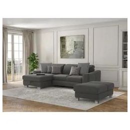 Sit & More Ecksofa SIT & MORE "Dundee L-Form" Sofas Gr. B/H/T: 264cm x 86cm x 175cm, Luxus-Microfaser Paris, Recamiere links, mit Kopfteilverstellung-mit Bettfunktion-mit Bettkasten, grau mit Federkern und Edelstahlfüßen, wahlweise Kopfteilverstellung