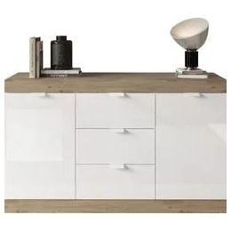 Sideboard Inosign "Slim" Sideboards Gr. B/H/T: 136 cm x 82 cm x 42 cm, 3 St., braun (eiche cadiz nb, weiß hochglanz lack) Breite 136 cm, Hochglanz Lack