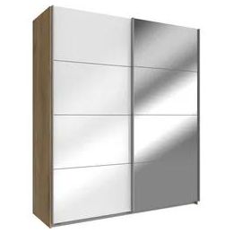 Schwebetürenschrank wimex "Easy" Schränke Gr. B/H/T: 135 cm x 210 cm x 65 cm, 2 St., braun (plankeneichefarben, weißglas, spiegel) mit Glas und Spiegel