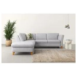 Ecksofa Home Affaire "Trelleborg L-Form" Sofas Gr. B/H/T: 252cm x 86cm x 213cm, Struktur, Ottomane links, mit Bettfunktion-mit Stauraum, silberfarben (silber) Federkern-Polsterung, wahlweise mit Bettfunktion und Stauraum