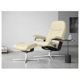 Relaxsessel stressless "Consul" Sessel Gr. Leder PALOMA, Cross Base Braun, L, Relaxfunktion-Drehfunktion-PlusTMSystem-Gleitsystem-BalanceAdaptTM, B/H/T: 91cm x 102cm x 79cm, beige (vanilla paloma) mit Cross Base, Größe S, M & L, Holzakzent Braun