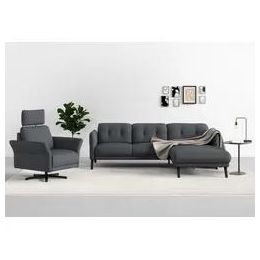 Sit & More Ecksofa SIT & MORE "Scandia L-Form" Sofas Gr. B/H/T: 269cm x 82cm x 183cm, Struktur weich, Recamiere rechts, Ohne Kopfteilverstellung-Ohne Armteilfunktion-Mit schwarzen matten Metallfüßen, grau (dunkelgrau) Wahlweise mit Kopfteilverstellung und Armteilfunktion