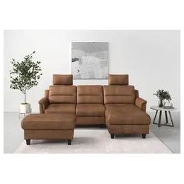 Sit & More Ecksofa SIT&MORE "Farö L-Form" Sofas Gr. B/H/T: 234 cm x 90 cm x 168 cm, Microfaser, Recamiere rechts, mit Bettfunktion-mit Bettkasten, braun (cognac) inklusive Federkern, wahlweise mit Bettfunktion und Bettkasten