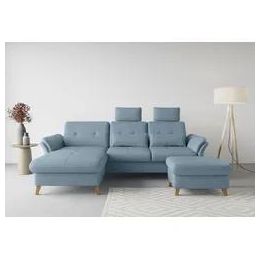 Sit & More Ecksofa SIT & MORE "Göteborg" Sofas Gr. B/H/T: 268cm x 90cm x 176cm, Flachgewebe AMSTERDAM, Recamiere links, ohne Bettfunktion-ohne Bettkasten, blau (eisblau) Sitztiefenverstellung und Federkern, wahlweise mit Bettfunktion