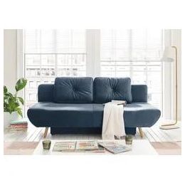 Schlafsofa Andas "Segmon" Sofas Gr. B/H/T: 200cm x 88cm x 99cm, Samtvelours, blau (blau/ petrol dunkel) einfach in ein bequemes Bett umwandeln, inklusive Bettkasten