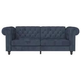 3-Sitzer DOREL HOME "Felix, Schlafsofa 236 cm, (Liegefläche 108x190cm), Rückenlehne" Sofas Gr. B/H/T: 236cm x 83cm x 87cm, Veloursstoff, blau 3-fach verstellbar, Velours, Kunstleder, Luxus-Microfaser Vintage