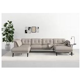 Sit & More Wohnlandschaft SIT&MORE "Scandia U-Form" Sofas Gr. B/H/T: 335 cm x 82 cm x 214 cm, Microfaser, Ottomane links, Ohne Kopfteilverstellung-Ohne Armteilfunktion-Mit schwarzen matten Metallfüßen, grau (hellgrau) Wahlweise mit Kopfteilverstellung und Armteilfunktion