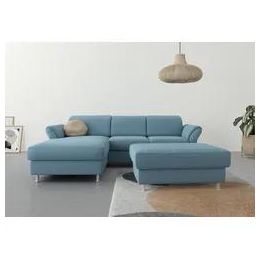 Sit & More Ecksofa SIT & MORE "Apulia L-Form" Sofas Gr. B/H/T: 250cm x 78cm x 185cm, Struktur weich, Recamiere links, ohne Bettfunktion-ohne Bettkasten-ohne Armteilverstellung-ohne Kopfteilverstellung, blau (hellblau) wahlweise Bettfunktion, Bettkasten und Kopf- Armteilverstellung