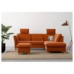 Ecksofa Home Affaire "Trelleborg L-Form" Sofas Gr. B/H/T: 252 cm x 86 cm x 213 cm, Feincord, Ottomane rechts, mit Bettfunktion-mit Stauraum, rosegold (kupfer) wahlweise mit Bettfunktion und Bettkasten, inkl. Federkern-Polsterung