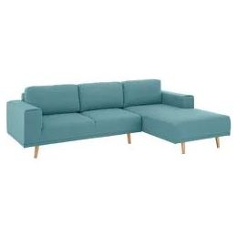 Ecksofa Home Affaire "Lasse L-Form" Sofas Gr. B/H/T: 273cm x 90cm x 167cm, Struktur fein, Recamiere rechts, blau (petrol) im scandinavischen Stil mit Holzfüßen