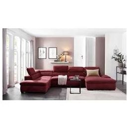 Wohnlandschaft Home Affaire "Alberto U-Form" Sofas Gr. B/H/T: 350cm x 73cm x 228cm, Luxus-Microfaser weich, Recamiere rechts, ohne Bettfunktion, lila (chianti) mit Kopfteilverstellung, wahlweise Bettfunktion