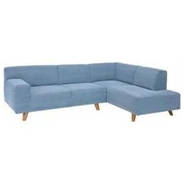 Ecksofa Tom Tailor HOME "NORDIC PURE" Sofas Gr. B/H/T: 249cm x 77cm x 181cm, Vintage Webstoff TUS, Ottomane rechts, blau (sky blue tus 6) mit Ottomane, im Retrolook, Füße Buche natur