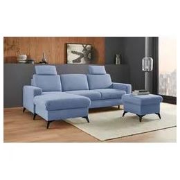 Ecksofa Places of Style "Lolland L-Form" Sofas Gr. B/H/T: 250cm x 88cm x 162cm, Struktur imprägniert, Recamiere links, ohne Bettfunktion und Bettkasten, blau (blaugrau) Wahlweise mit Bettfunktion und Bettkasten, Federkern