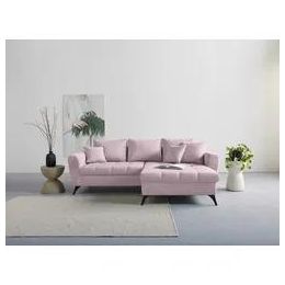 Ecksofa Inosign "Lörby L-Form" Sofas Gr. B/H/T: 246 cm x 90 cm x 170 cm, Luxus-Microfaser weich, Recamiere rechts, Luxus Microfaser weich, rosa (flamingo) auch mit Aqua clean-Bezug, feine Steppung im Sitzbereich, lose Kissen